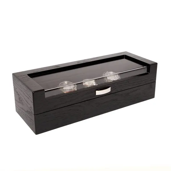 KENNETT WATCHES & ACCESSORIES Five Slot Matte Wooden Watch Box With Acrylic Window - Black