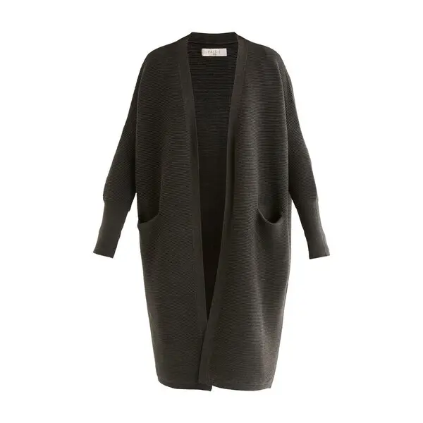 PAISIE Long Ribbed Cardigan In Dark - Grey