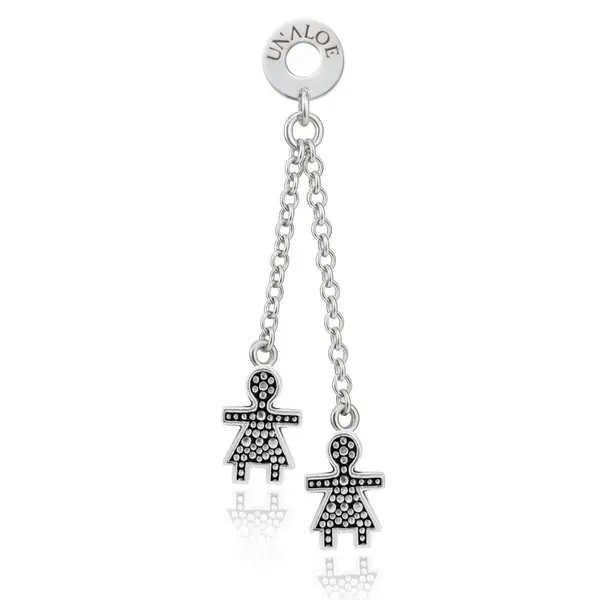 UNALOE Sterling Pavé Effect Double Chain Drop Earrings With Family Charms Jewelry - Silver