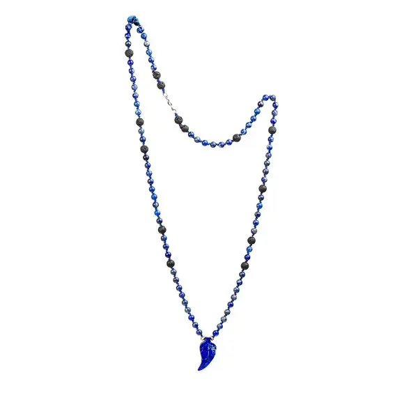AMONTA Blue / Black / Silver Lapis Lazuli, Lava Stone Silk Necklace - Blue/black/silver