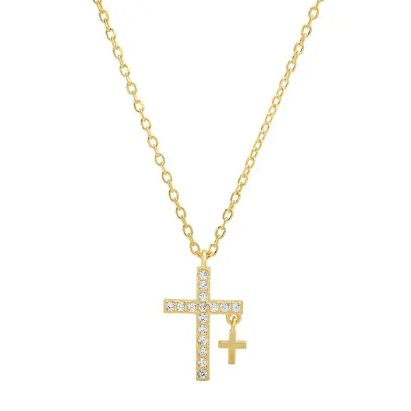 KYLIE HARPER Diamond Cz Double Cross Pendant Necklace - Gold