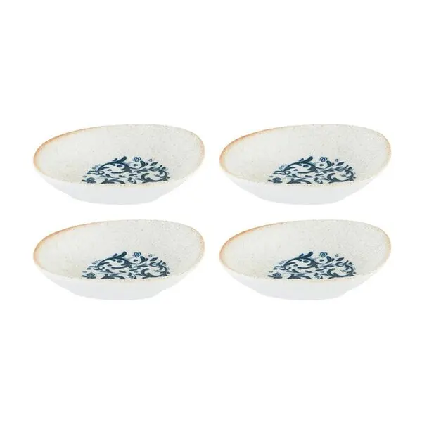 Turgla Home Viento Organic Decorated Porcelain Oval Bowl Set Of Four - Blue