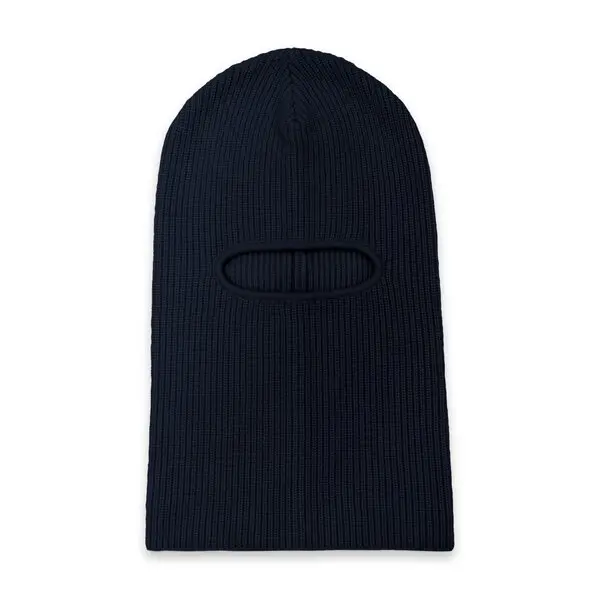 PAUL JAMES KNITWEAR Merino Cashmere Aurelius Fisherman Rib Balaclava Navy - Blue