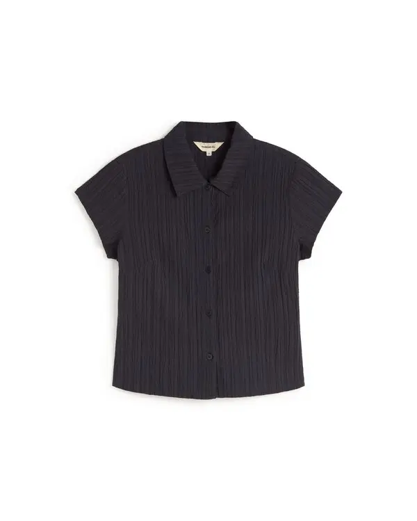 THINKING MU Blouse Slim Popcorn Navy Kitty