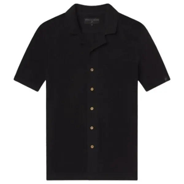 WESTON JON BOUCHER Mykonos Linen Blend Pointelle Knit Slim Fit Button Up Shirt - Black
