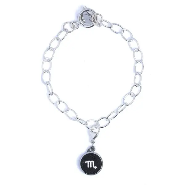 N'DAMUS LONDON Silver / Black Scorpio Zodiac Sterling Silver & Leather Curb Bracelet - Silver/black