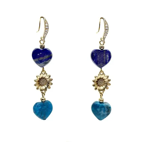 FARRA Heart-shaped Lapis And Apatite Flower Dangle Earrings - Blue