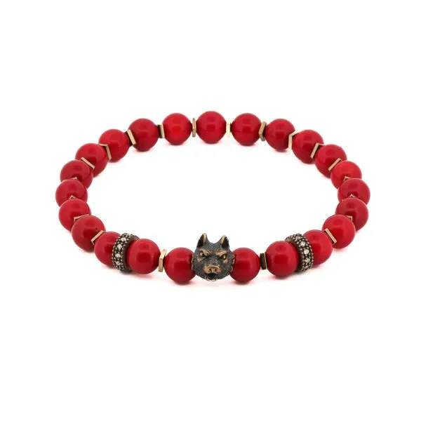 EBRU JEWELRY Brown / Red Red Coral Spirit Wolf Bracelet Red - Brown/red