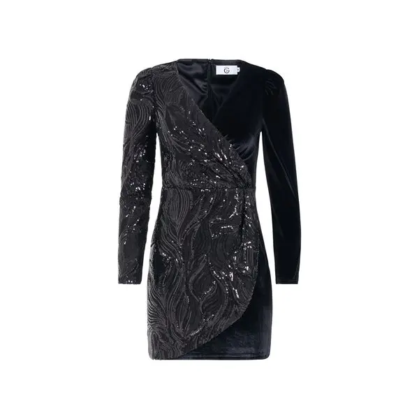 THE GT ATELIER Sequined V-neck Mini Dress - Black
