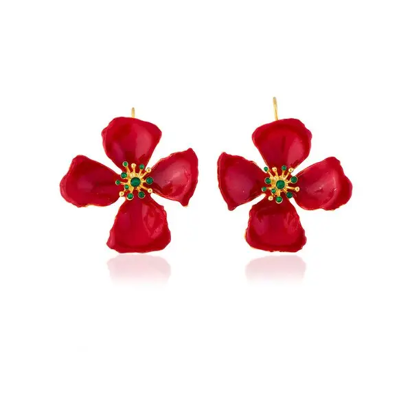 MILOU JEWELRY Hibiscus Flower Earrings - Red