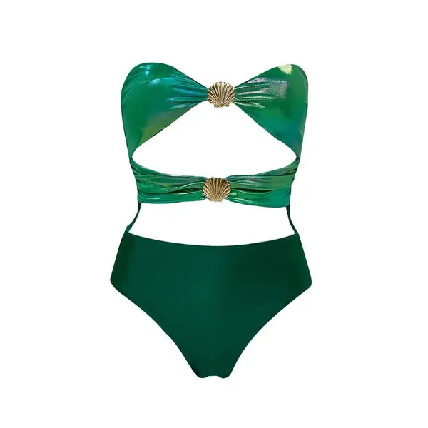 AULALA PARIS The Ocean Whisper Shiny Bandeau One-piece Swimsuit Oceanic - Green