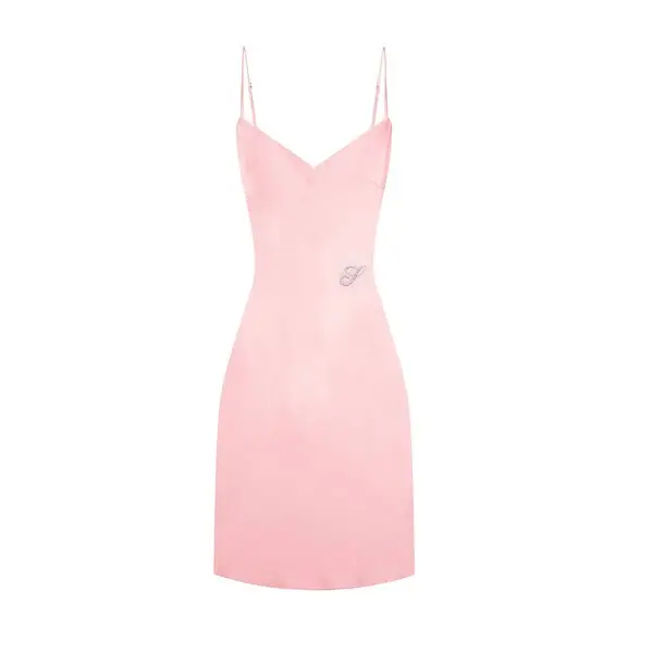SILKINC Crystal Bias Cut V-neck Mini Slip Dress - Pink
