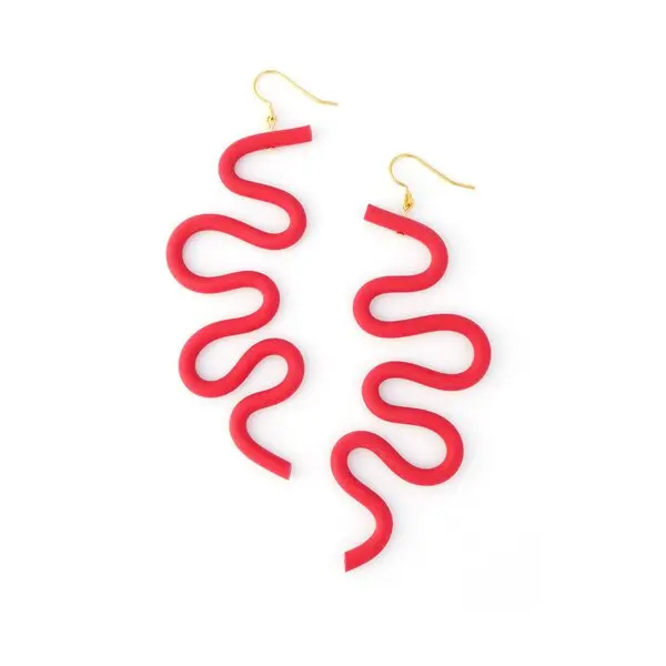 BY CHAVELLI Small Tube Squiggles Dangly Earrings - Red