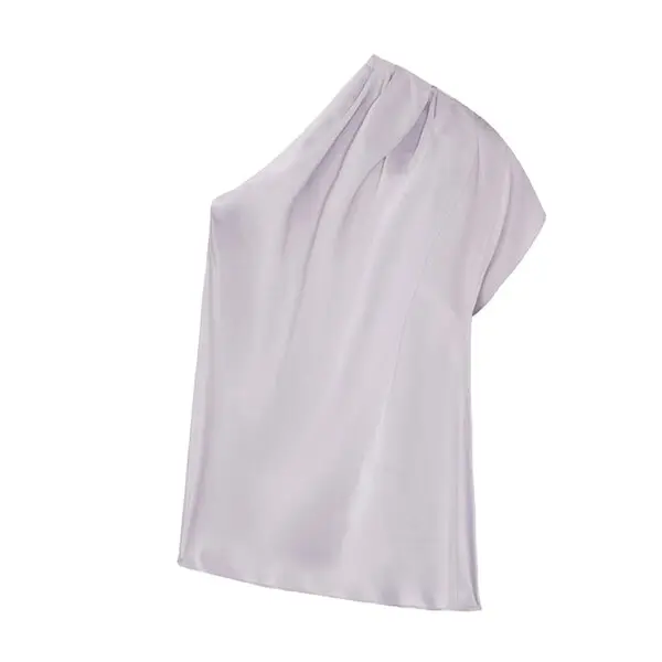 THE SUMMER EDIT Emily Silk One-shoulder Top - Silver