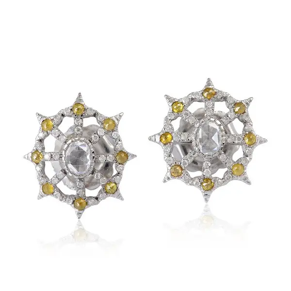 ARTISAN White / Brown 18k White Gold Ice Diamond & Diamond Star Earrings - White/brown