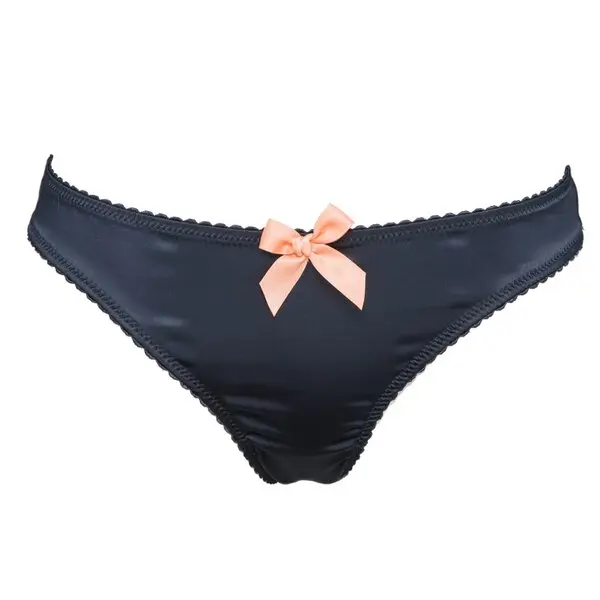 LES JUPONS DE TESS Black / Pink Adriana Black Satin And Coral Crystal Pearls Open Back Panty - Black/pink