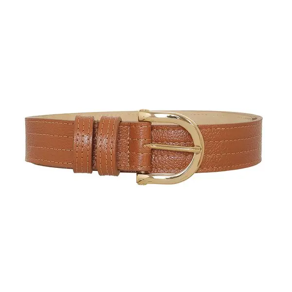 BELTBE Arch Gold Metal Buckle Leather Belt Caramel - Brown