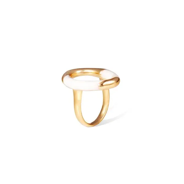 RETRO CHIC White / Gold Time Ripples Round Ring - White/gold