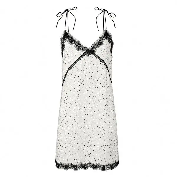 2KSTYLE Toma Polka-dot Lace-trim Slip Mini Dress And Black - White