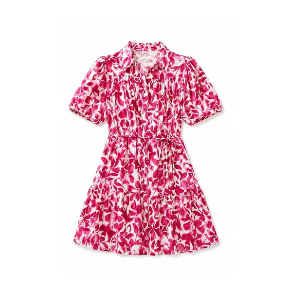 YUMI Floral Print Viscose Relaxed Shirt Dress - Pink