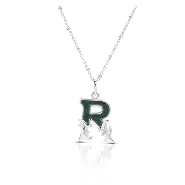 KASUN LONDON Solid R Initial Necklace With Green Marble - Silver