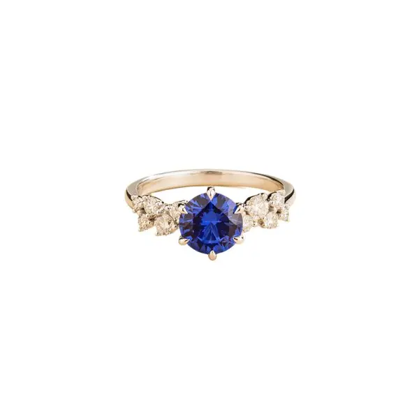 JUVETTI  Silver / White / Blue Floret White Gold Ring In Blue Sapphire & Diamonds - Silver/white/blue