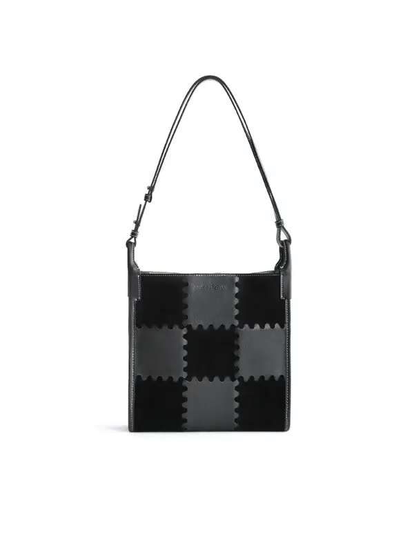 ORANGE CUBE Medium Square Stitch Tote Bag - Black