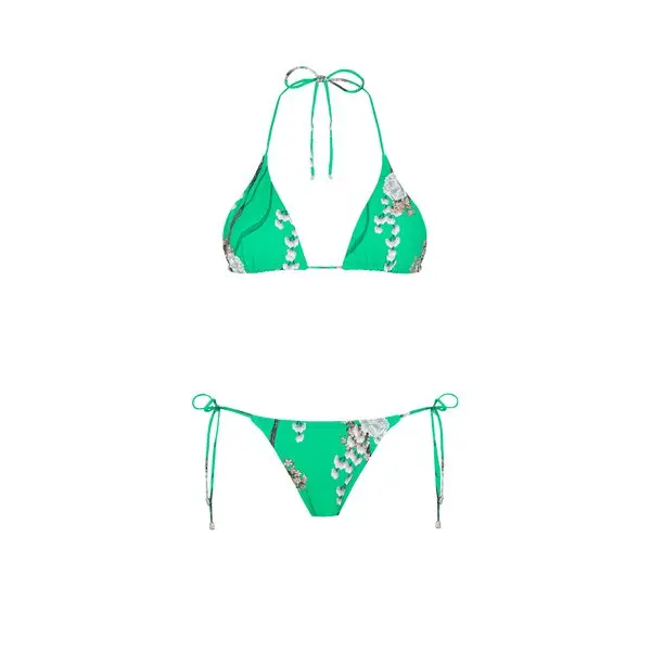 AGUACLARA Jade Triangle Top Side Tie Bottom - Green