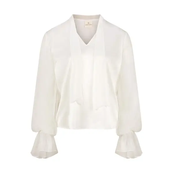 GUNDA HAFNER LTD Cream Silk Blouse With Sheer Sleeves - White
