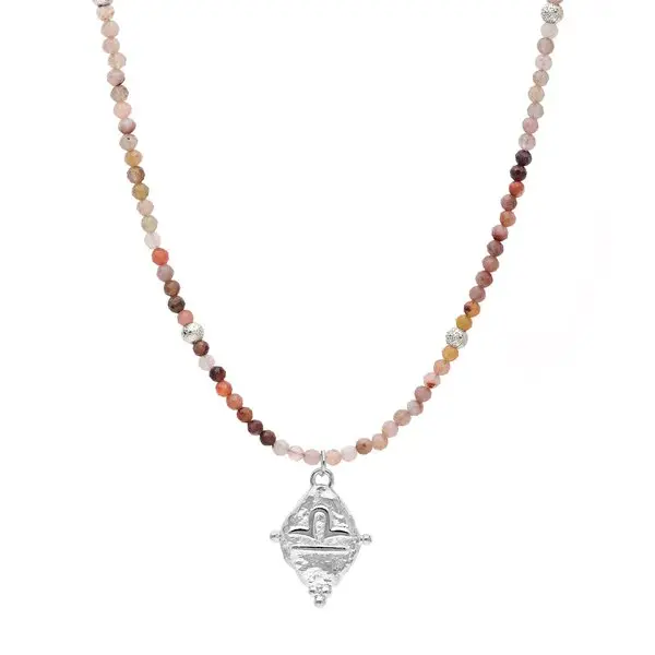 SEVEN SAINTS Libra Gemstone Choker Necklace, Multi-colored Opal, White Rhodium Plated - Gold