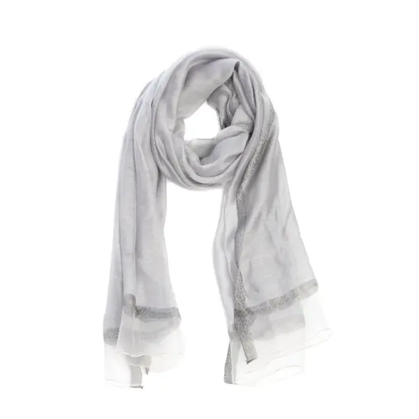 Saachi Shimmer Border Blue Scarf - Grey