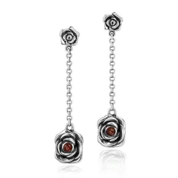 UNALOE Silver / Red Sterling Silver Rose Drop Earrings With Ruby Stone – Jewelry - Silver/red