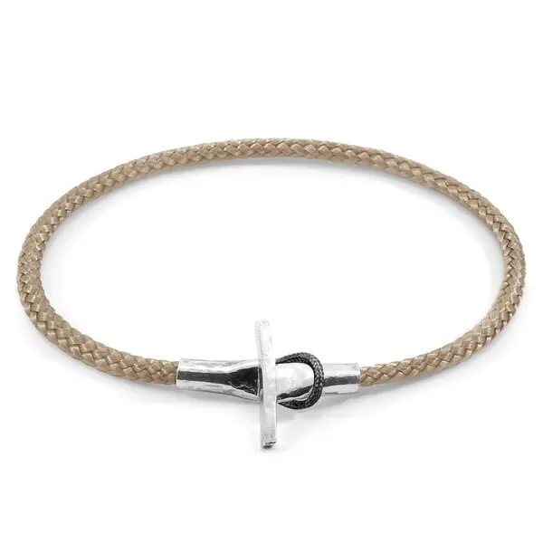 ANCHOR & CREW Sand Cambridge Silver & Rope Bracelet - Brown