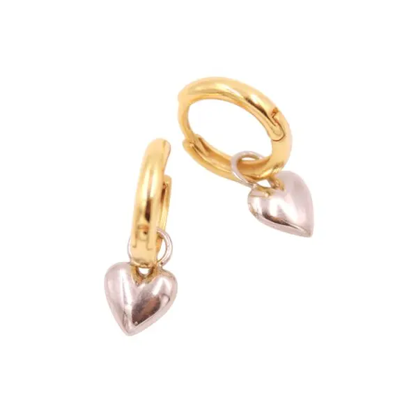1610ISTANBUL Silver Gold Heart Earrings - Gray/yellow