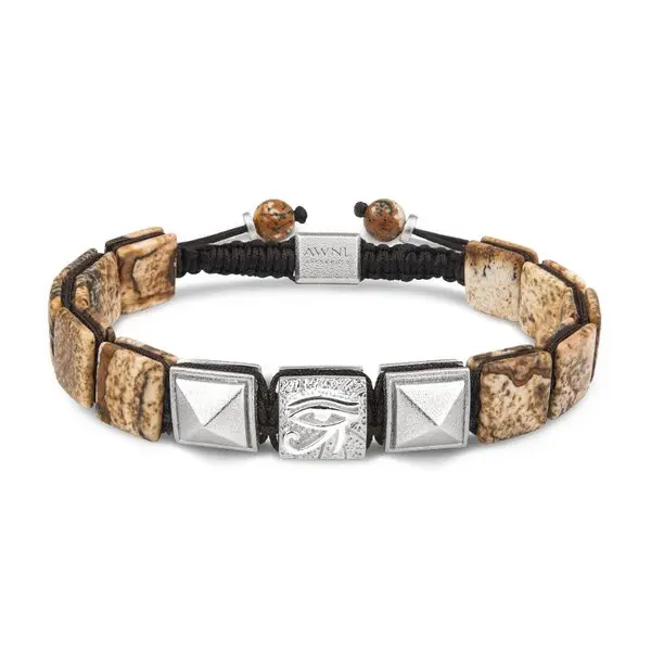 AWNL Eye Of Horus Picture Jasper Macrame Bracelet - Brown