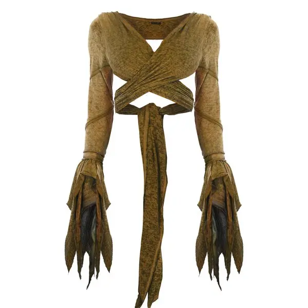 ZHENABIA Selene Bolero Desert Sand Boho Open Back Long Sleeve Top - Brown