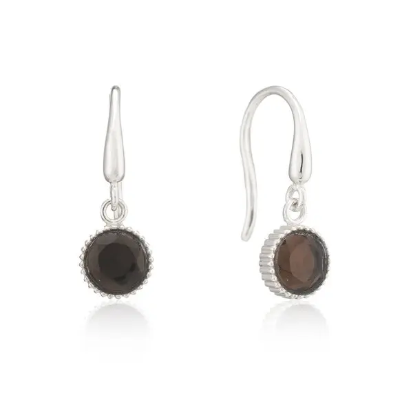 AUREE JEWELLERY Barcelona Silver November Smokey Quartz Birthstone Hook Earrings - Brown