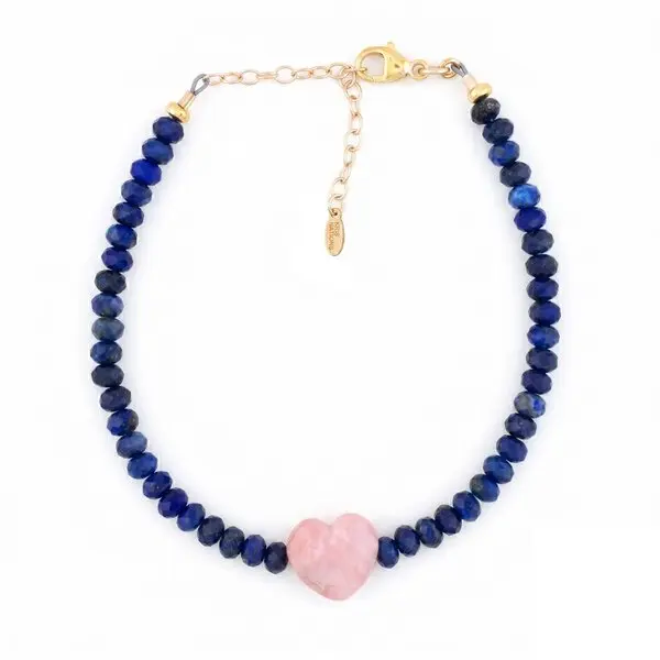 Kris Nations Pink Opal Heart & Lapis Beaded Bracelet - Gold