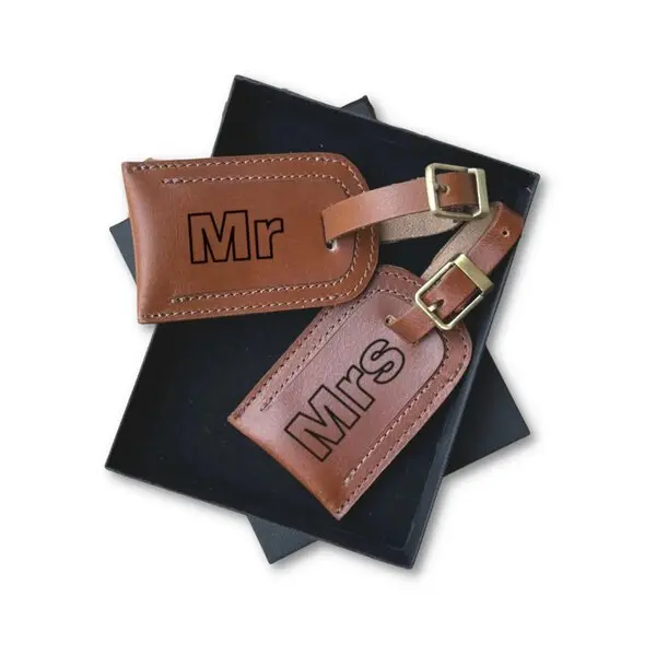 VIDA VIDA Mr And Mrs Handmade Leather Luggage Tag Set - Brown