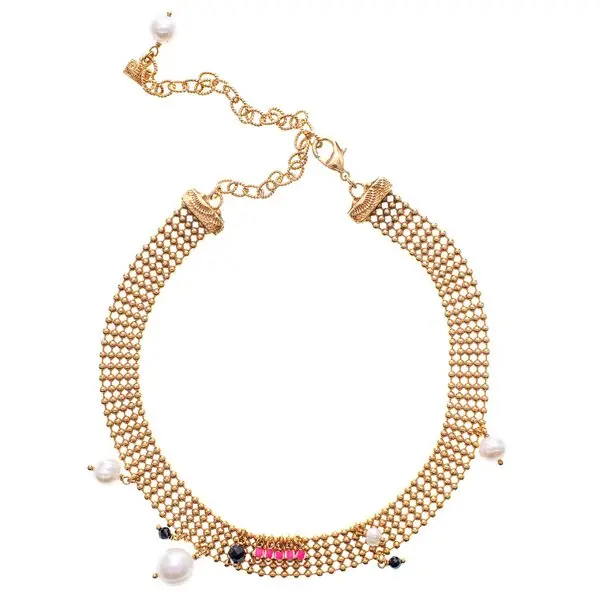 GEM KINGDOM Pink / White / Black Choker Necklace Gold Plated - Pink/white/black