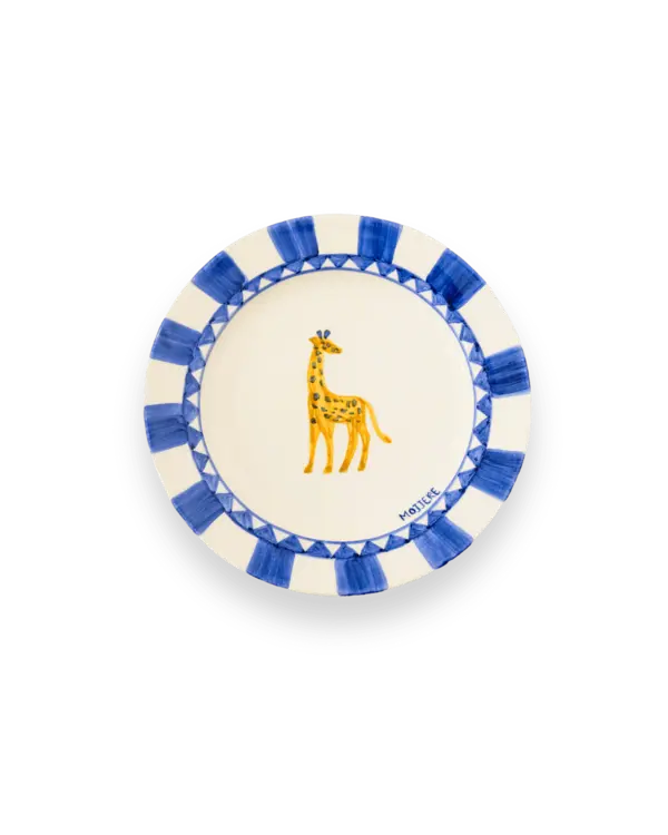 Mojjere Faience Dessert Plate Animal Design Indigo - Blue