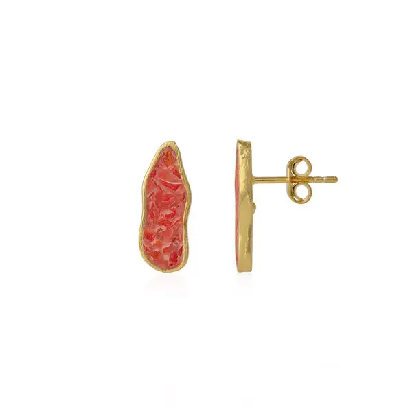 SPERO LONDON Molten Dripping Coral & Amber Sterling Silver Gold Plated Earring Coral - Red