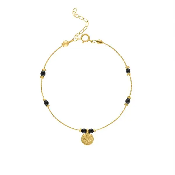 OLIVIA LE Journey Agate Beaded Bracelet With Coin - Black