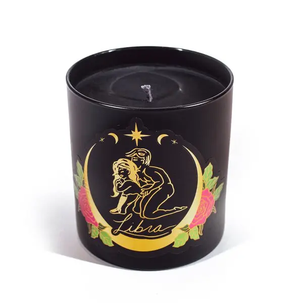 BLACK CAKE Astrology Zodiac Horoscope Sign Candle Libra Light Sugar Rose Petal Fragrance - Black/orange