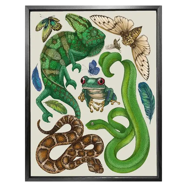 EMILY CARTER Antique Reptiles & Amphibians Cream Fine Art Print A5 - White