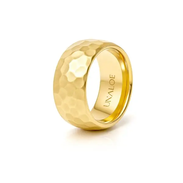 UNALOE Wide Domed Ring In Hammered Sterling Silver With Plating - Gold