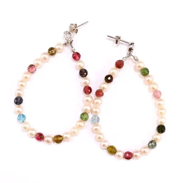 MINERALGEMS ✩ STUDIO Tourmaline And Pearl Hoop Earrings - White