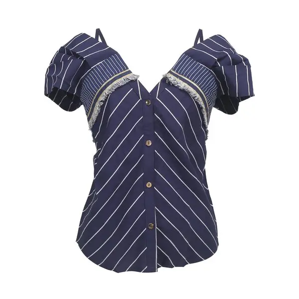 SMART AND JOY Off-shoulder Stripe Top - Blue