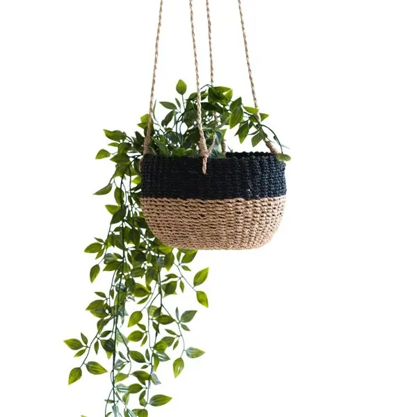 Likhâ Natural + Colorblock Hanging Planter Hanging Basket - Black