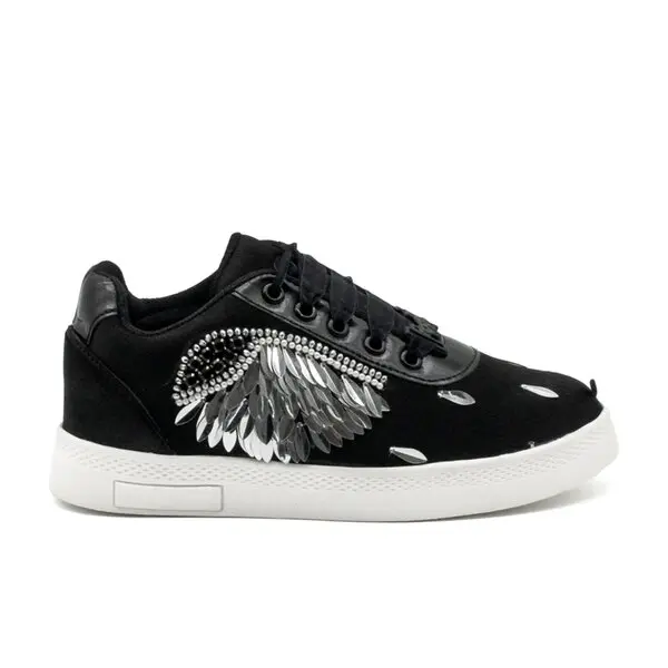 RETTROSE Alina Luxury Satin Handmade Embellished Tennis Shoe - Black